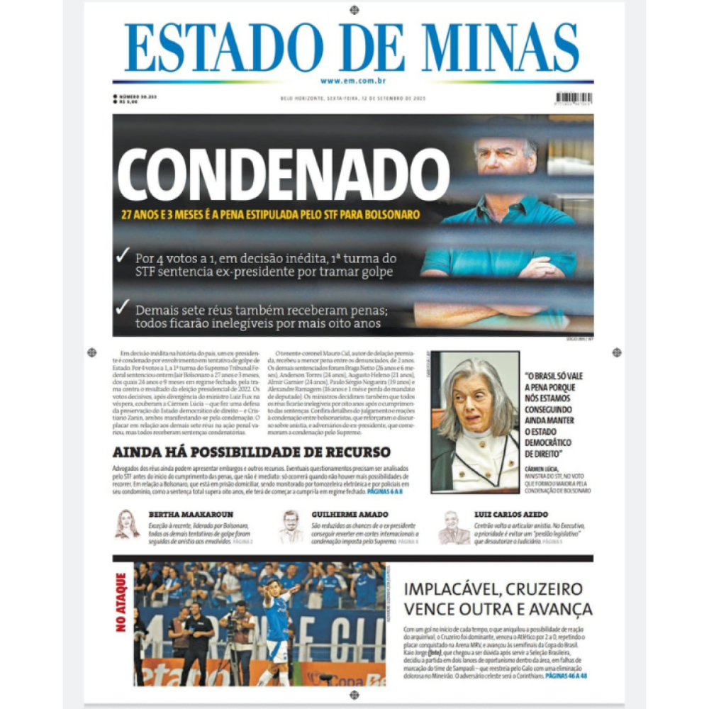 Bolsonaro condenado: veja capas dos jornais brasileiros